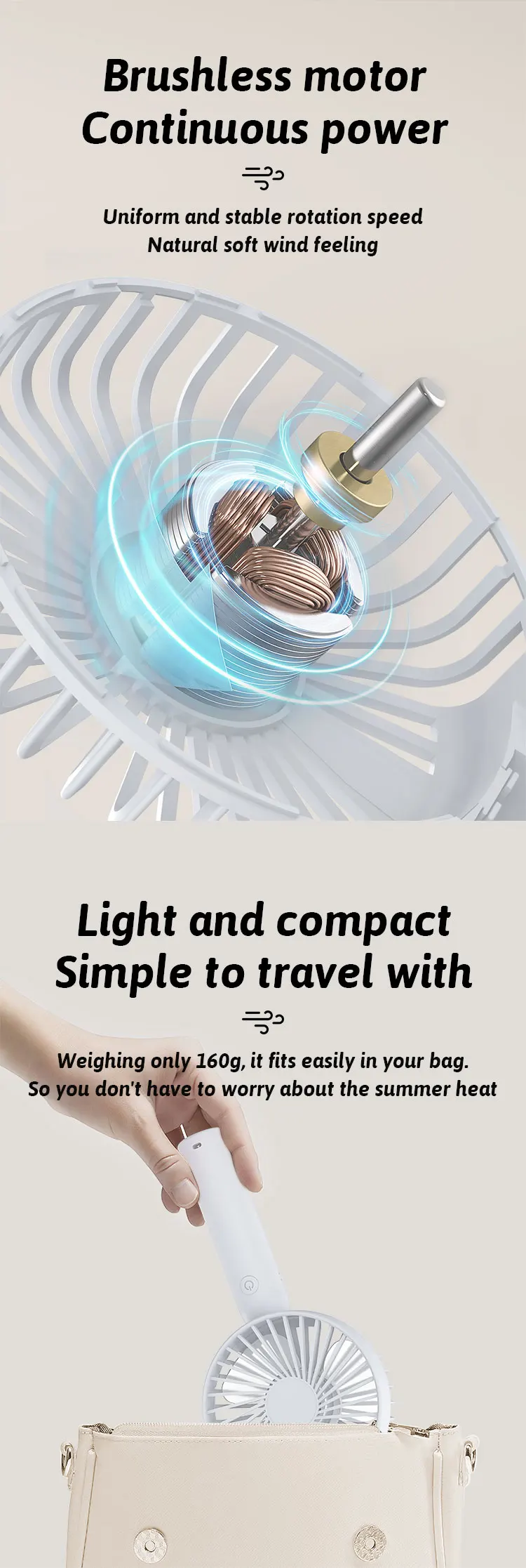 Summer Car Air Cooler 3 Speeds Personal Handy Fan 1200mah Small Battery ...