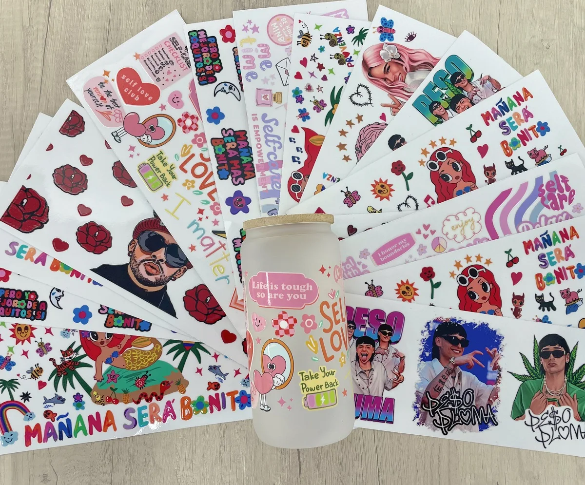 Custom Peso Pluma UV DTF Decal Cup Glass Can Wraps Transfers