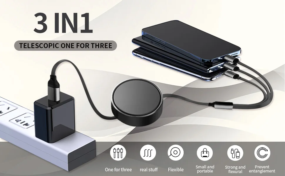 Classic Design 3 In 1 Retractable Fast Charging Cable Phone Charge Usb ...