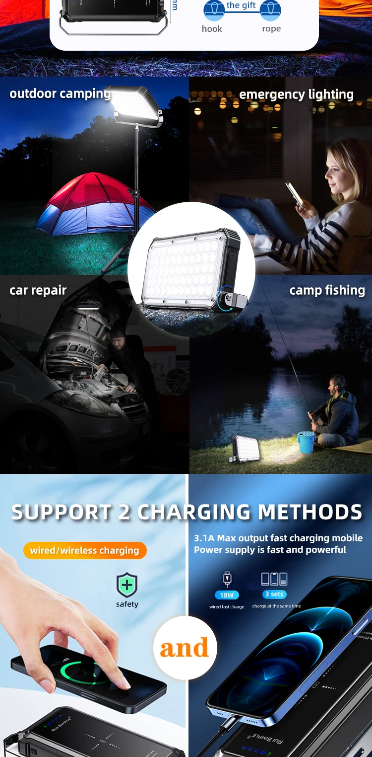 100w 5 in 1 Multifunctional 20000mah Battery Capacity Camping Light