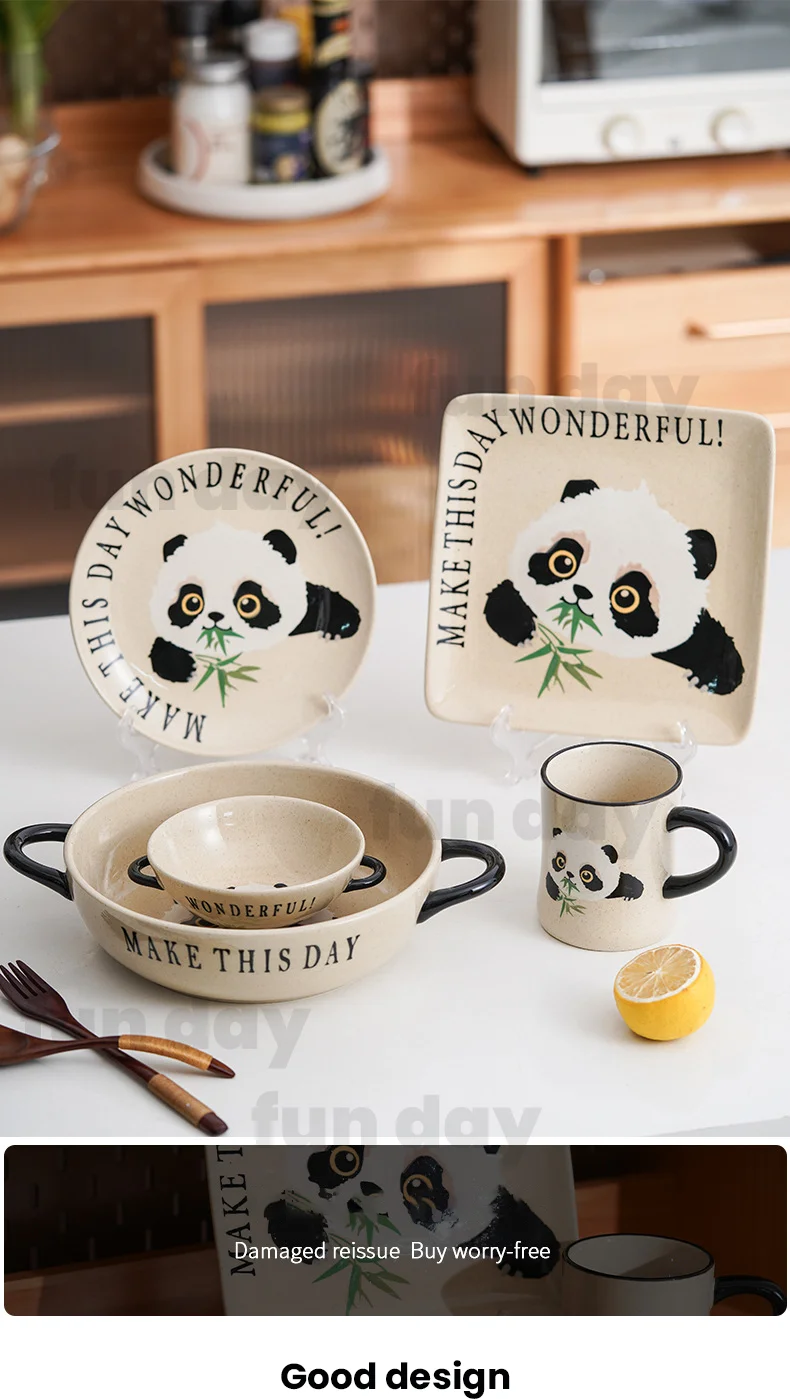 Hand Drawn Cartoon Coarse Pottery Originality Lovely Panda Ceramic ...