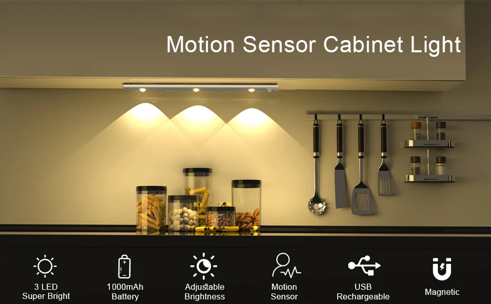 Under Cabinet Sensor Light Indoor, USB Rechargeable Wireless Under ...