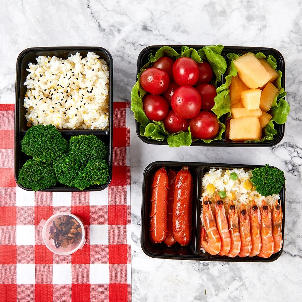Disposable Bento Box 2 Compartments Food Container Meal Box with Lid ...