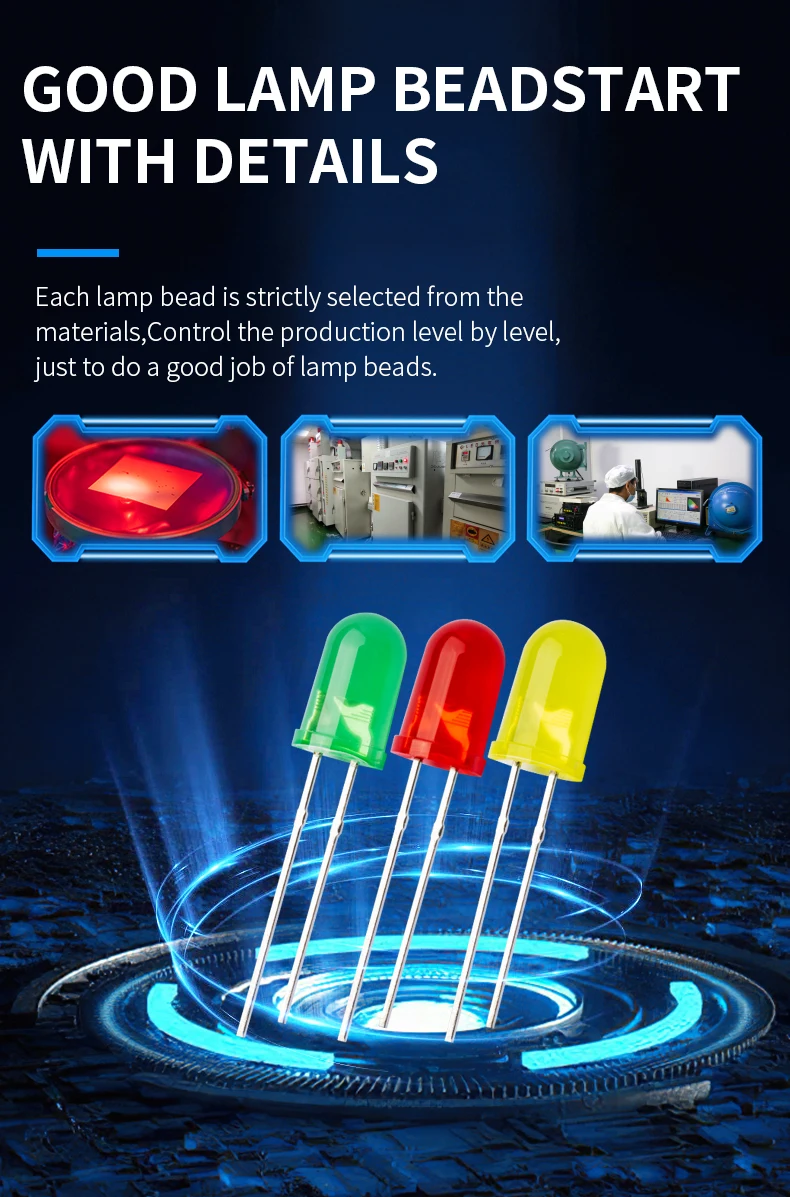 5mm Led Light Emitting Diode Red Diffused Short Pins 0.6W Through Hole ...