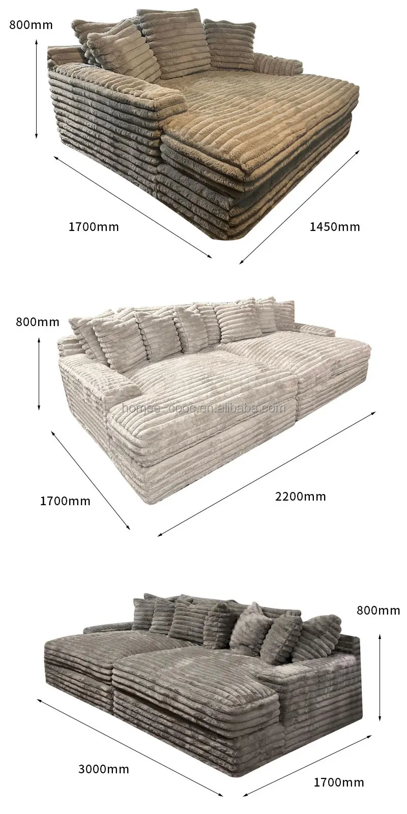 Plush Extra Deep Cuddler Double Chaise Sofa for Living Room