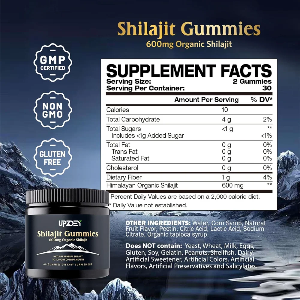 Shilajit Gummies 600mg 85+ Mineral Formula Fulvic Acid Energy Immune ...