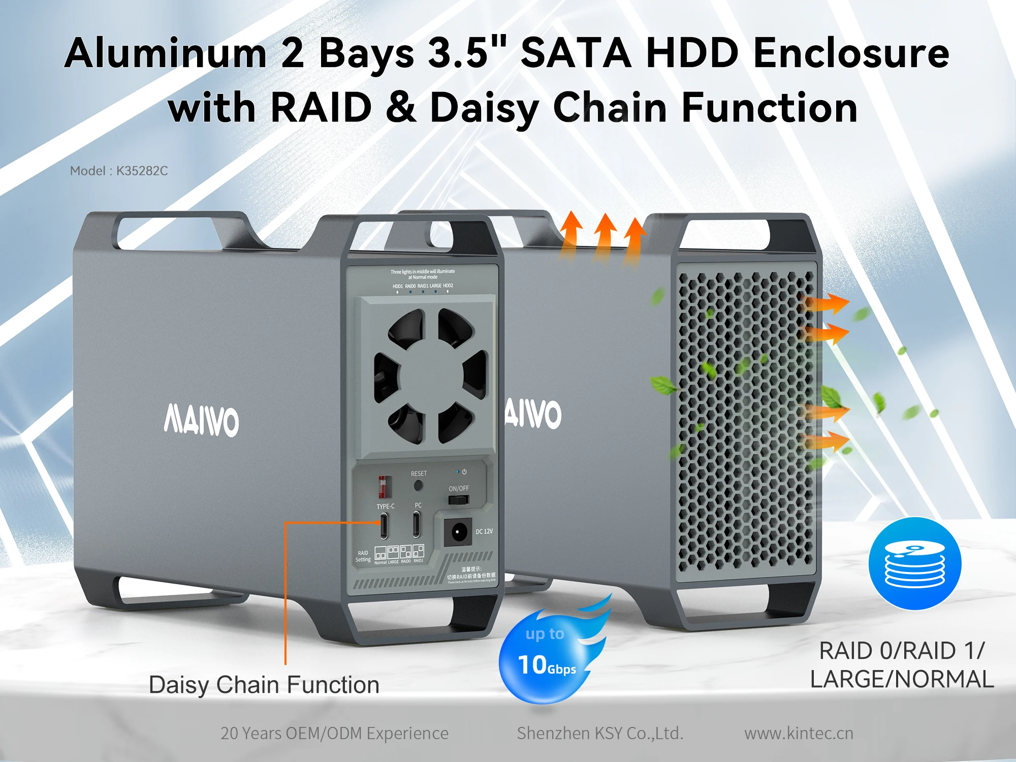 MAIWO 2 Bays RAID Type C 3.5" SATA HDD SSD Enclosure Aluminum 3.5 HDD ...