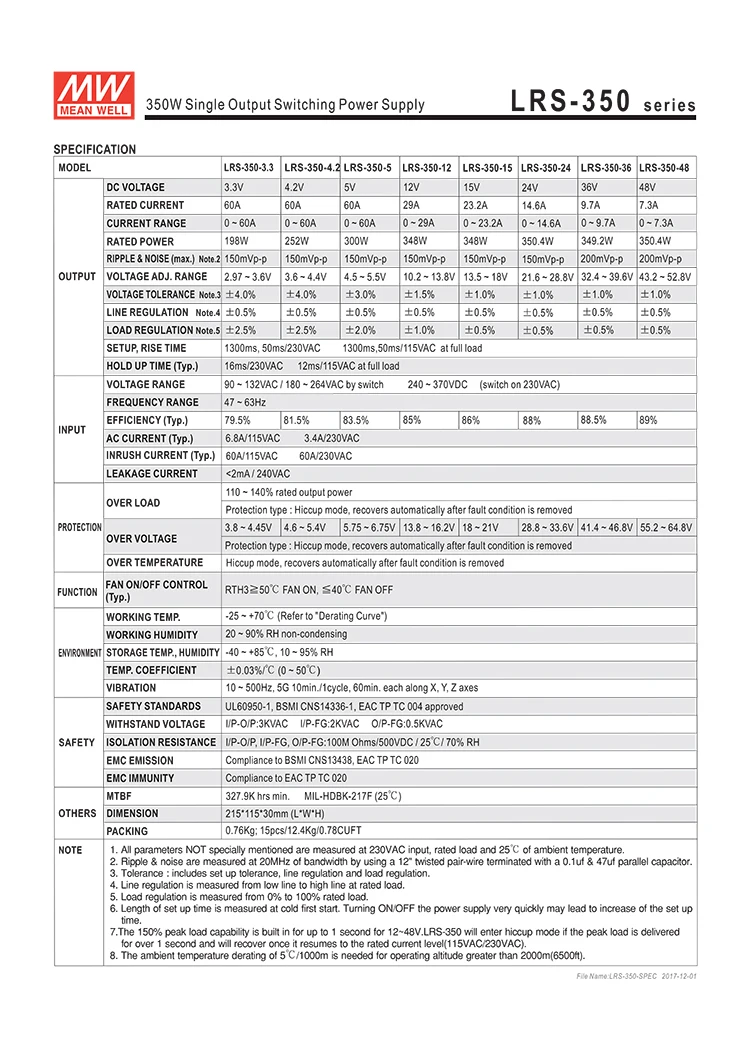 Lrs-350-5 Mean Well Best Price 350w 5v 60a Switching Power Supply ...