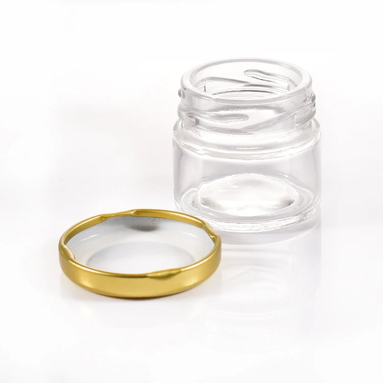 25ml Mini Empty Round Glass Food Container Jar With Gold Metal Lids Jar ...