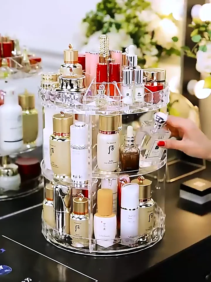 Clear Transparent Large 360 Degree Rotation Cosmetic Jewelry Storage ...