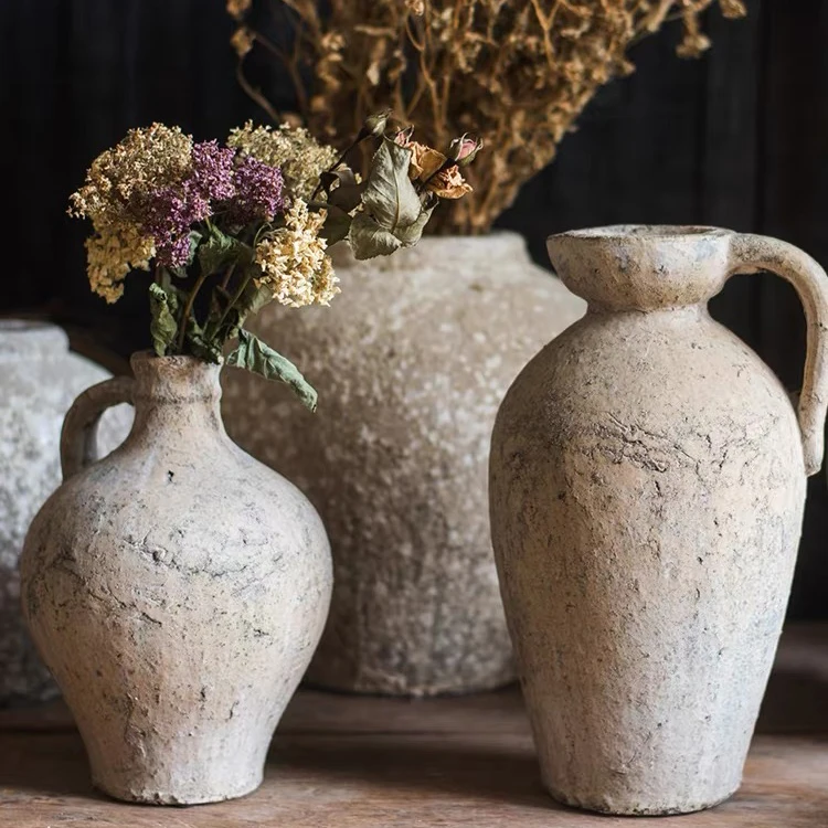 Unique Antique Cement & Ceramic Flower Vase for Home Garden Tabletop ...
