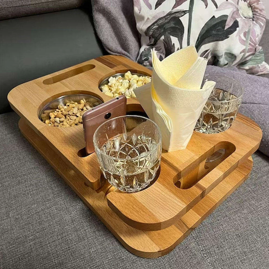 Custom Bamboo Couch Cup Holder Tray Sofa Arm Table Tray For Drink Snack ...