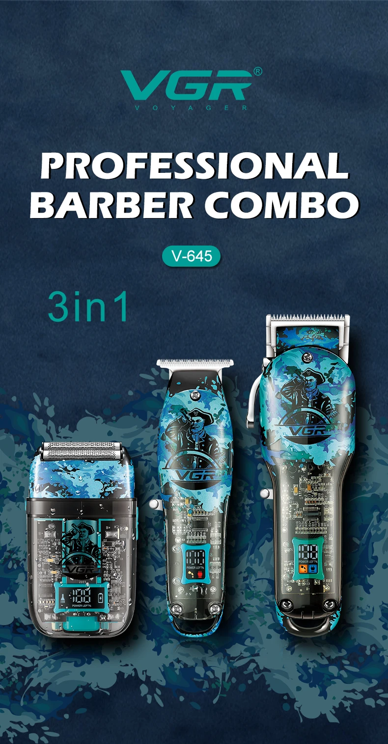 VGR V-645 Transparent Barber Combo Foil Shaver - 300 Min