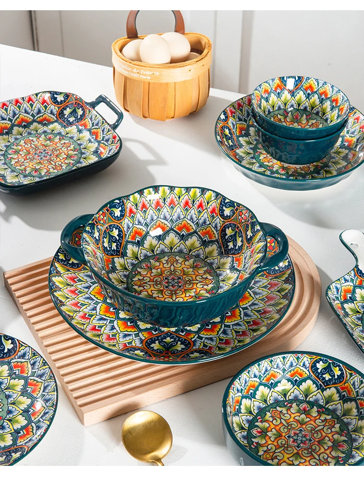 Custom Bohemian Design Ceramic Dinnerware - 8-Inch Plates