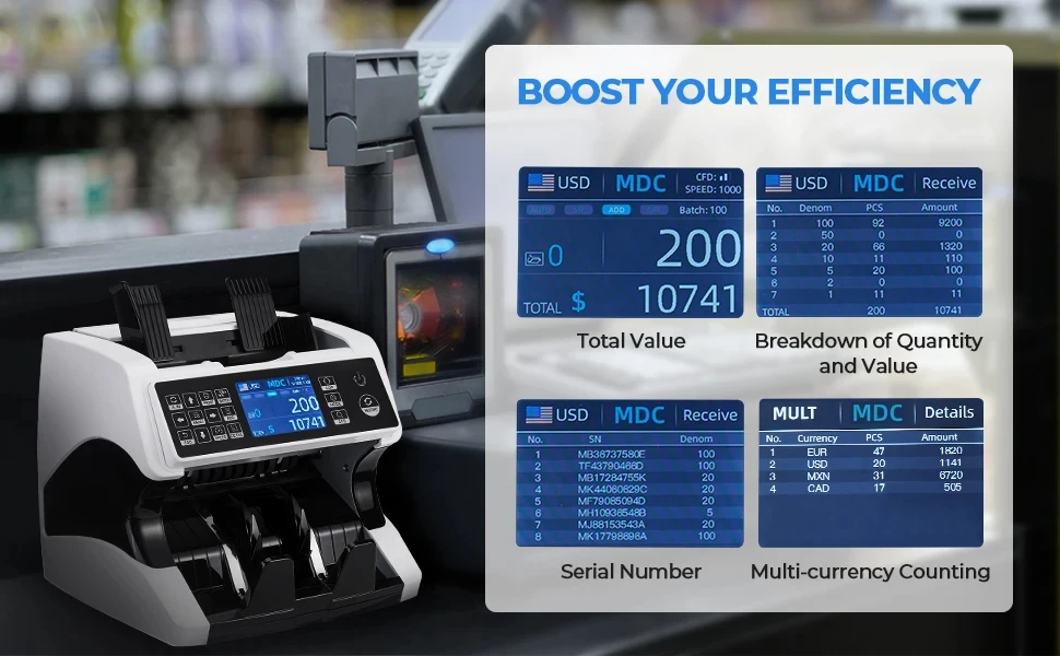 Multi Currency Automatic Bill Counting Machine Front Loading Bill ...