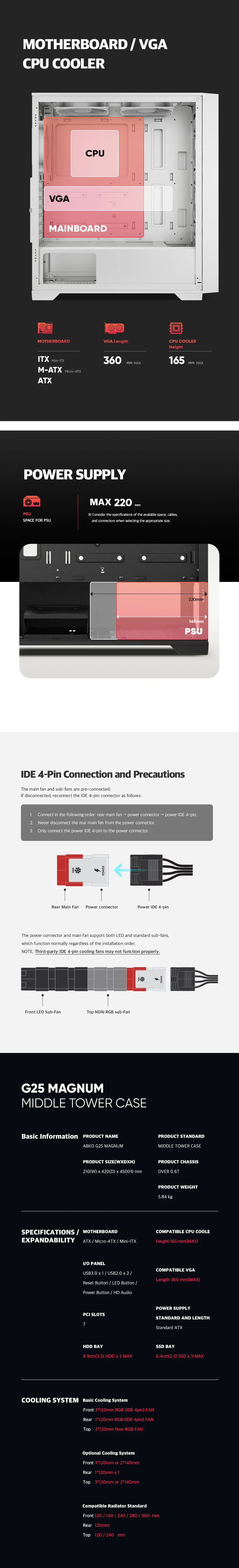 ABKO G25 BK ATX Gaming Case with 6 Pre-installed RGB Fans Mesh Front Tempered Glass USB 3.0 Mid ...