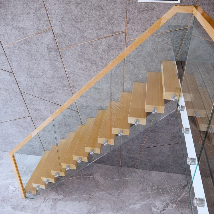 Double Stringers Staircase Powder Coated Carbon Steel Staircase With ...