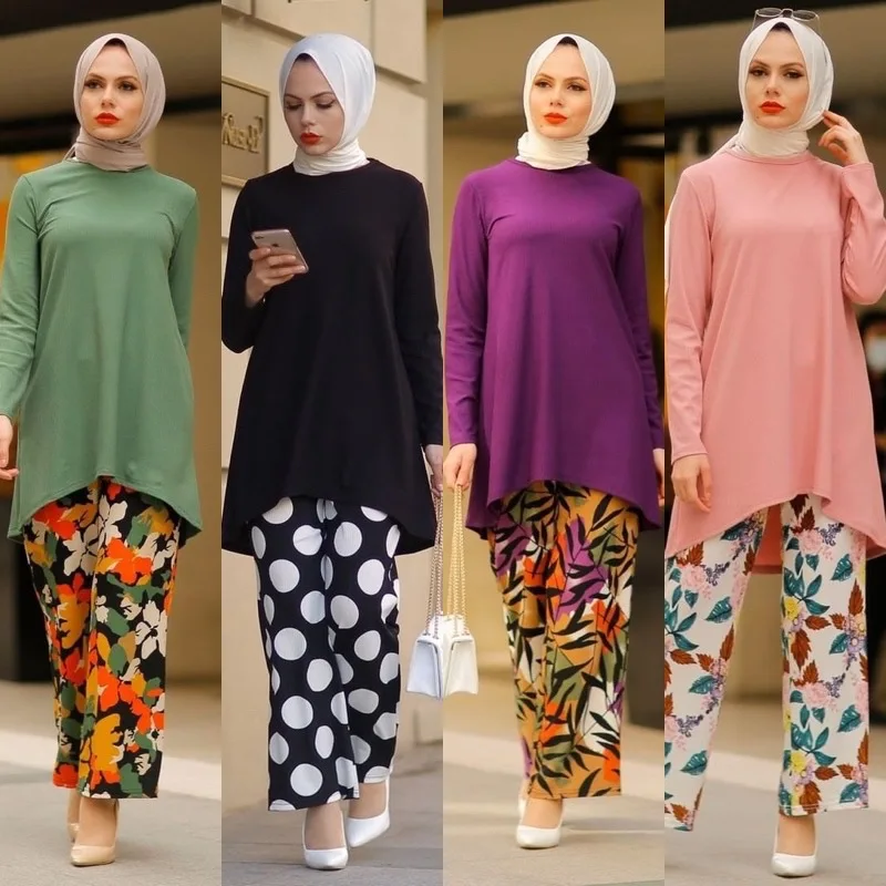Tunic Muslim Women Blouse Islamic Clothing Modest Tops Solid Color Long ...