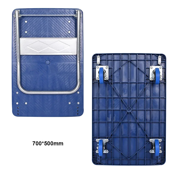 1150*650mm Heavy Duty Blue Folding Plastic Platform Trolley Cart 500kg