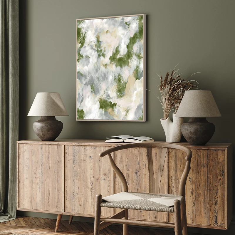 Green And White Abstract Oil Handpainting Canvas Wall Art With Natural ...