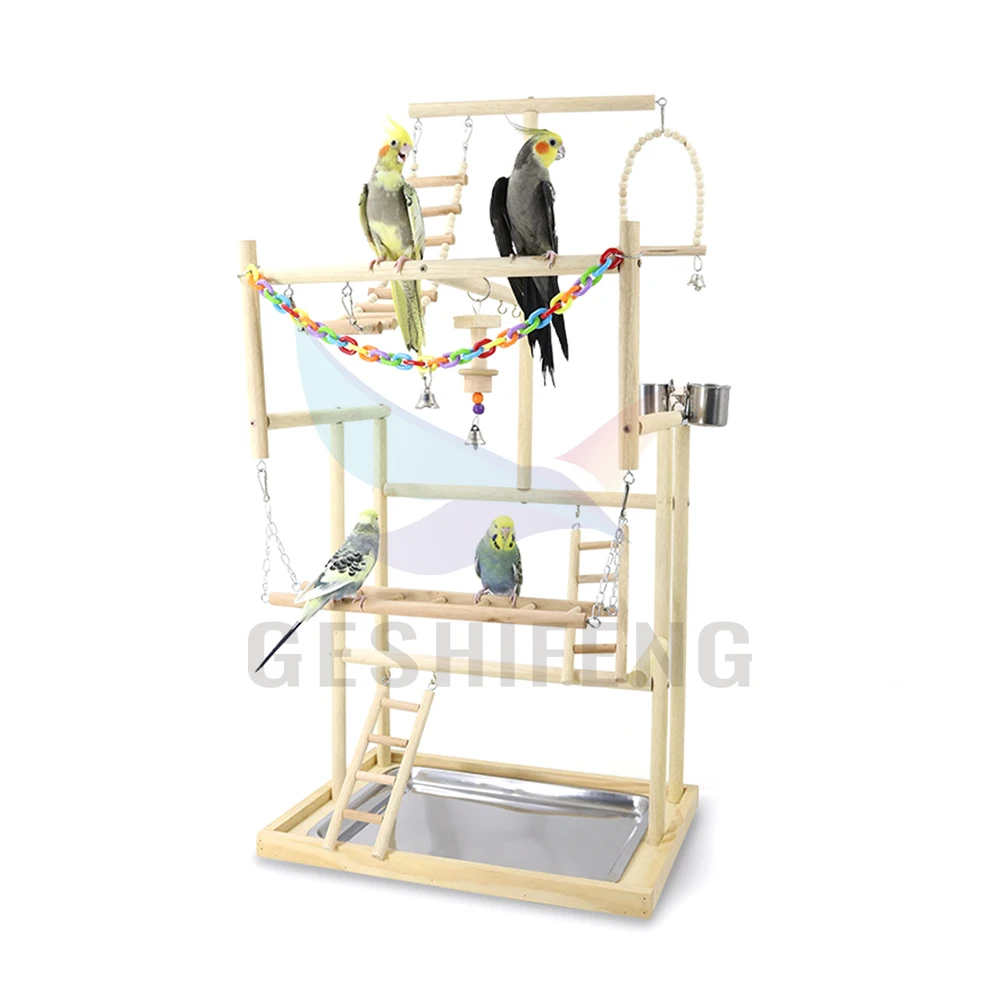 Large Solid Wood Parrot Interactive Stand Bird Stand with Swing Ladder ...