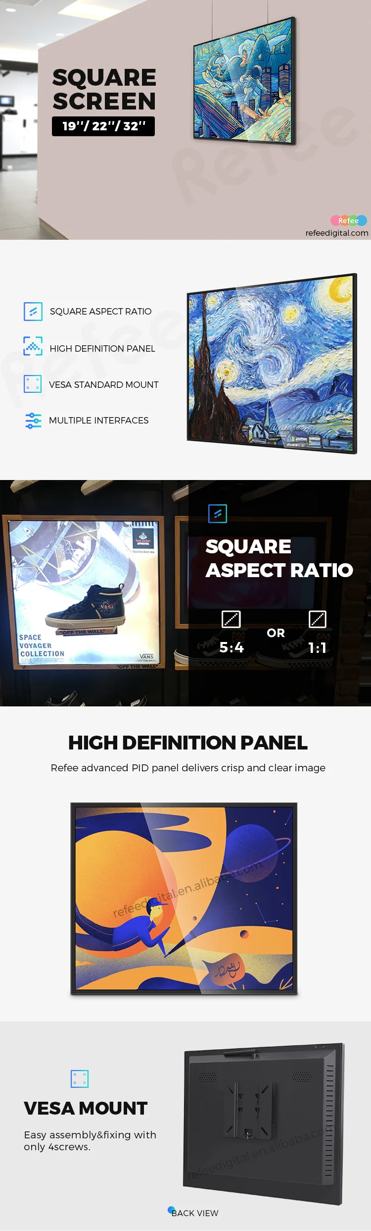 Wall Mounted 19 22 32 Inch square Screen Lcd Touch Screen Monitor ...