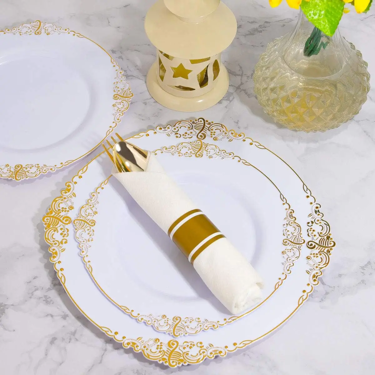 175 Piece Gold Dinnerware Plastic Set for Elegant Parties