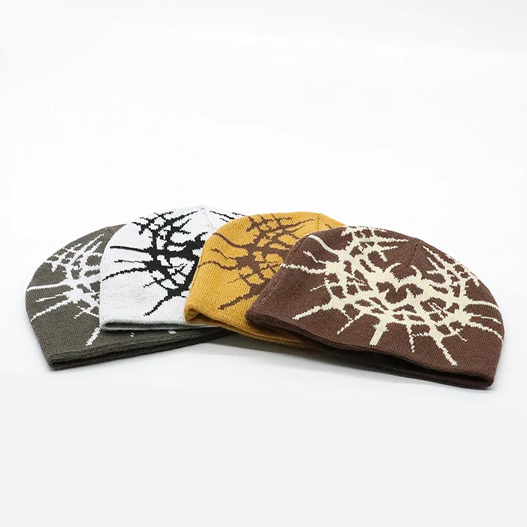 High Quality Jacquard Knit Spider Web Beanie Hat Reversible Skull Caps ...