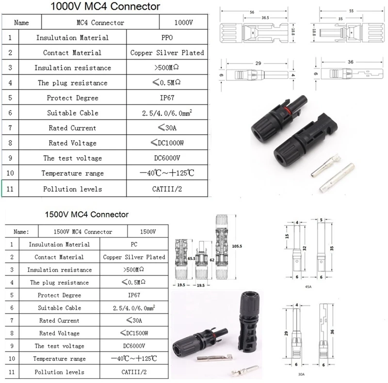 Mc 4 Connectors Waterproof Male Female Plug Cable Terminals For Solar Panels - Buy Mc 4 Male And ...