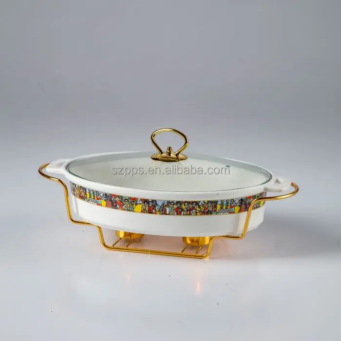 Ceramic Chafer Buffet Food Server Warmer Tray with Handles