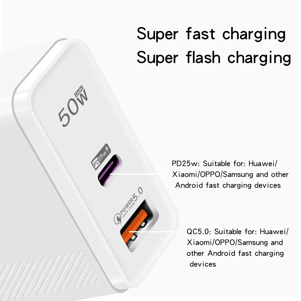 50w Usb C Charger Pd3.0 Type C Fast Charging Digital Display Wall ...