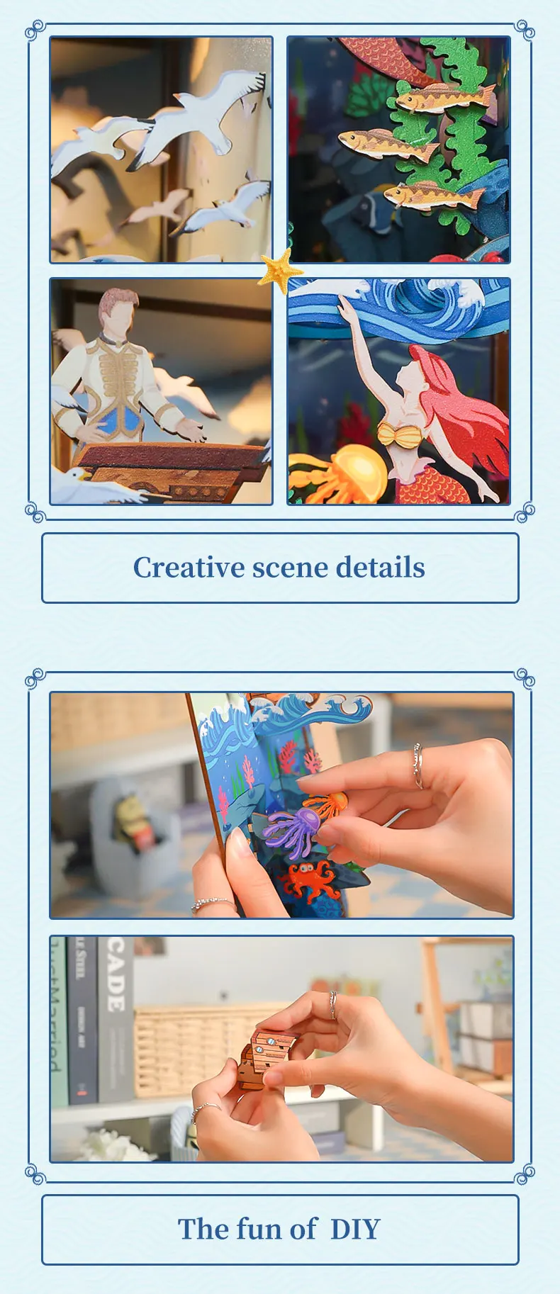 Tonecheer The Little Mermaid Bookend Led Light 3d Doll House Kits ...