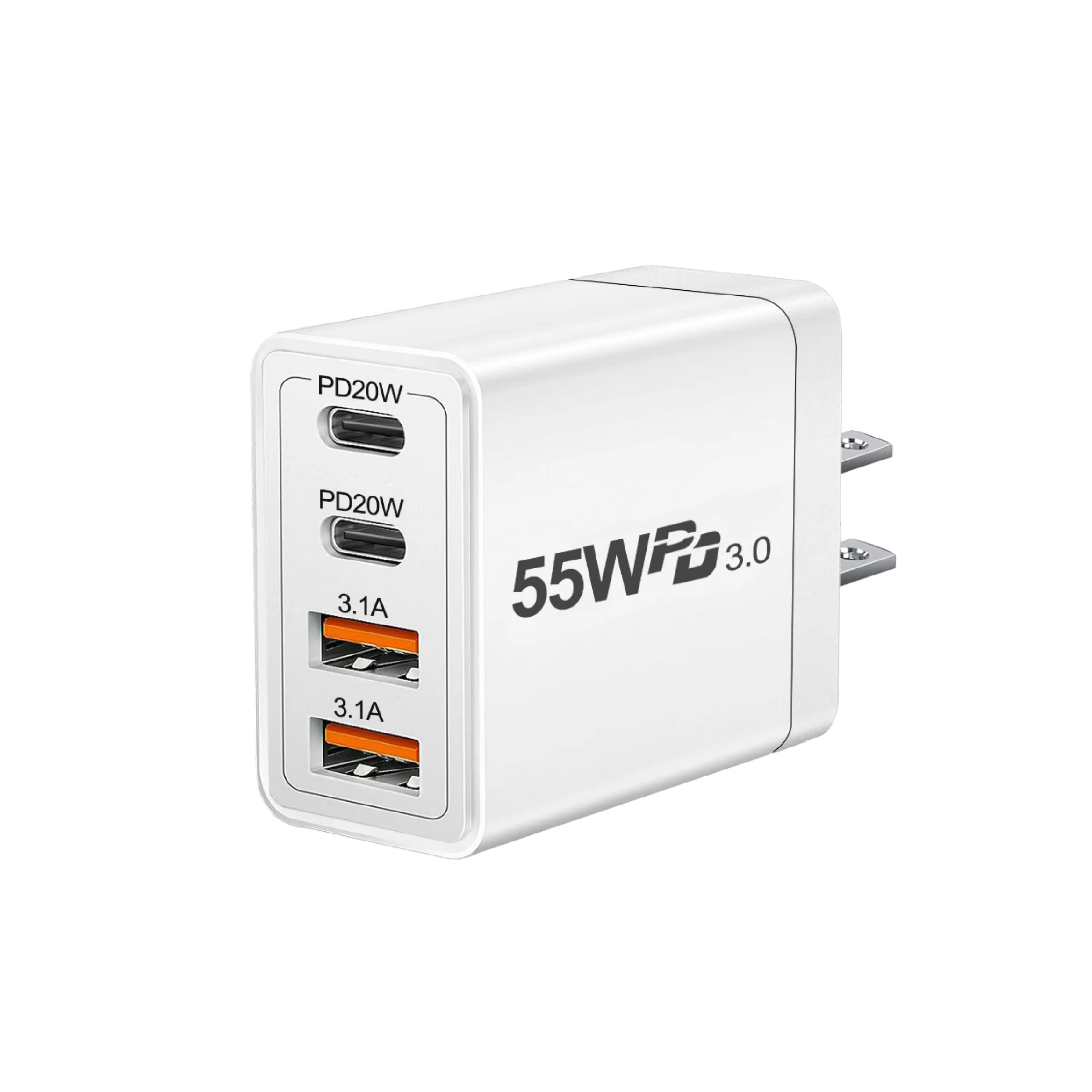 55W 4-Port USB C Fast Charger Dual Port PD Power Adapter QC30 Wall Plug ...