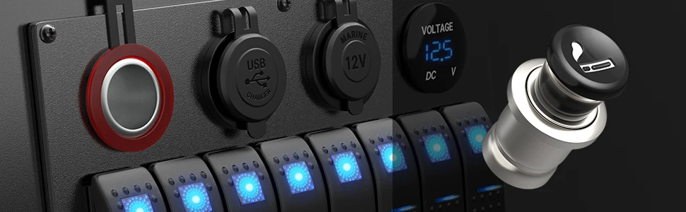 Aluminium Boat Switch Panel 8 Gang Blue LED 12V Panel Switches With 2 ...