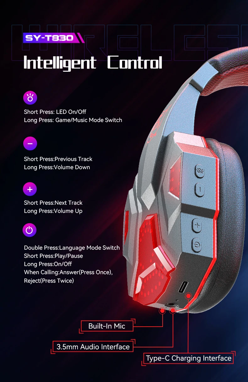 SY-T830 RGB Cat Ear Children Wireless Noise Cancelling Headset