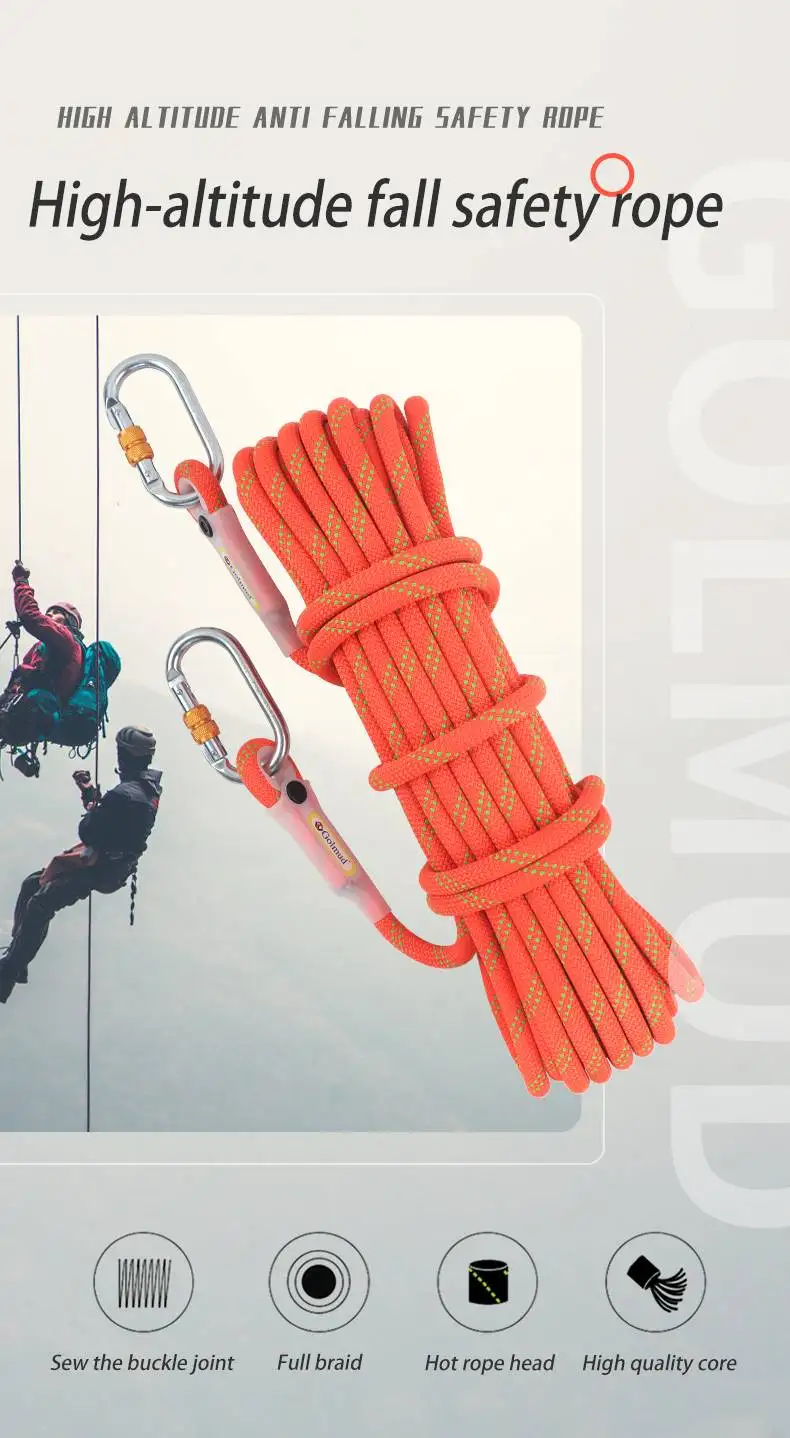 12mm Black Static Rope Climbing Rope Rapid-descent Safety Nylon ...