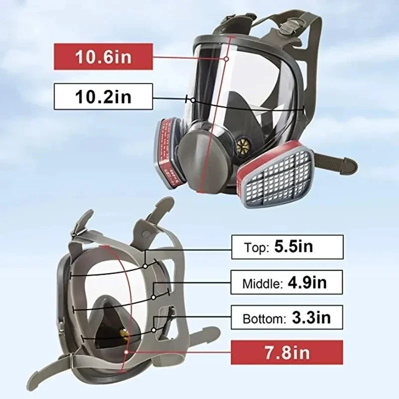Full Face Gas Mask Dual Reusable Gas Masks Protect Safety Work Filter ...