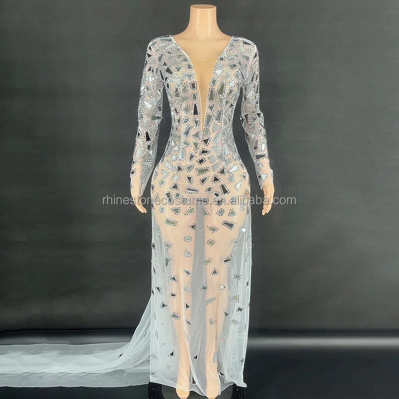 Customized Plus Size Singer Stage Show Sliver Sequin Mermaid Evening ...