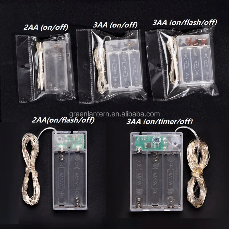 2AA 3AA Battery Box Powered 2m 3 4 5 10m LED Copper Wire Fairy String ...
