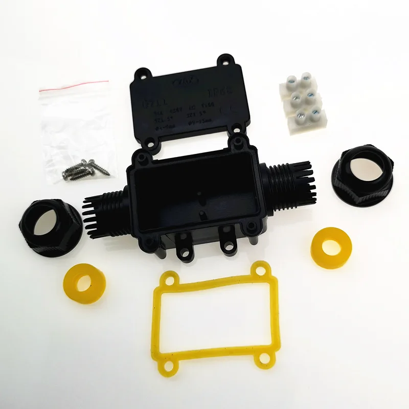 Black IP68 Two-Way Waterproof Junction Box Outdoor Cable G711 with Nylon Housing Material ...