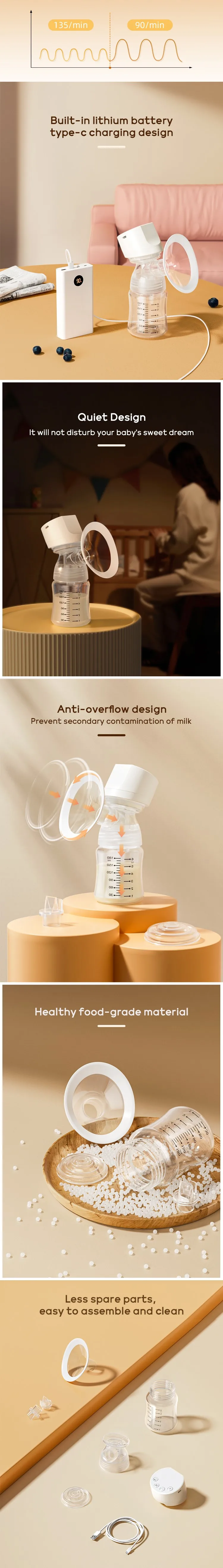 Electric Breast Pump Hands Free Usb Rechargeable Portable Wireless Low ...