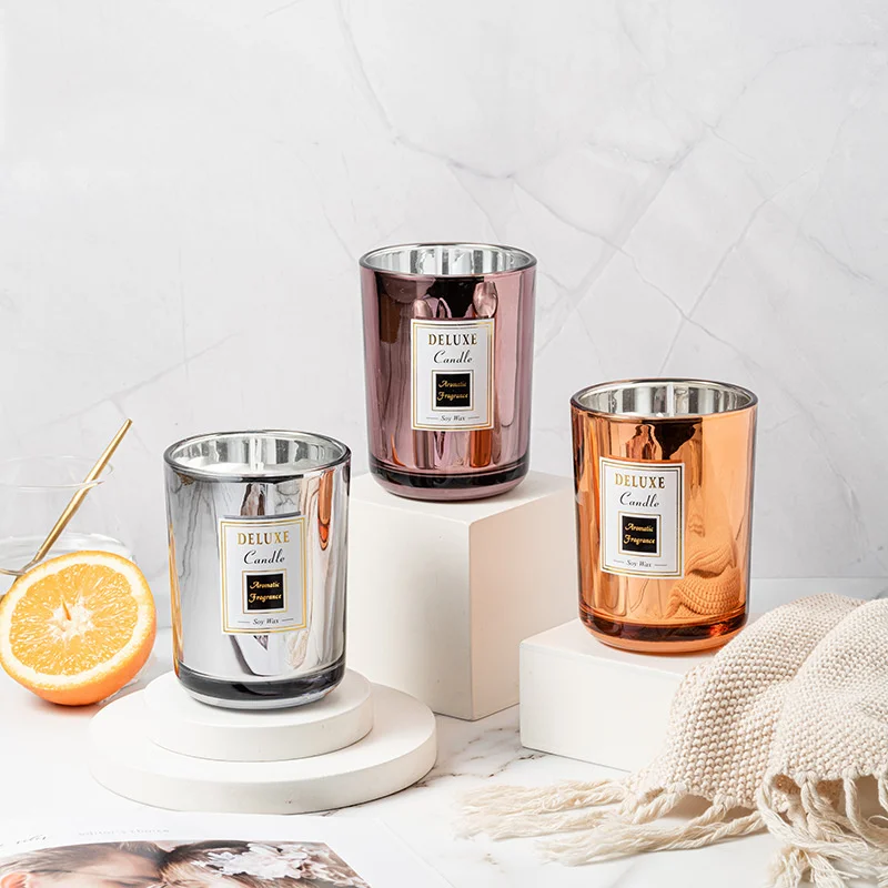 Factory Customized Luxurious Glass Candle Jars With Electroplated Gold ...