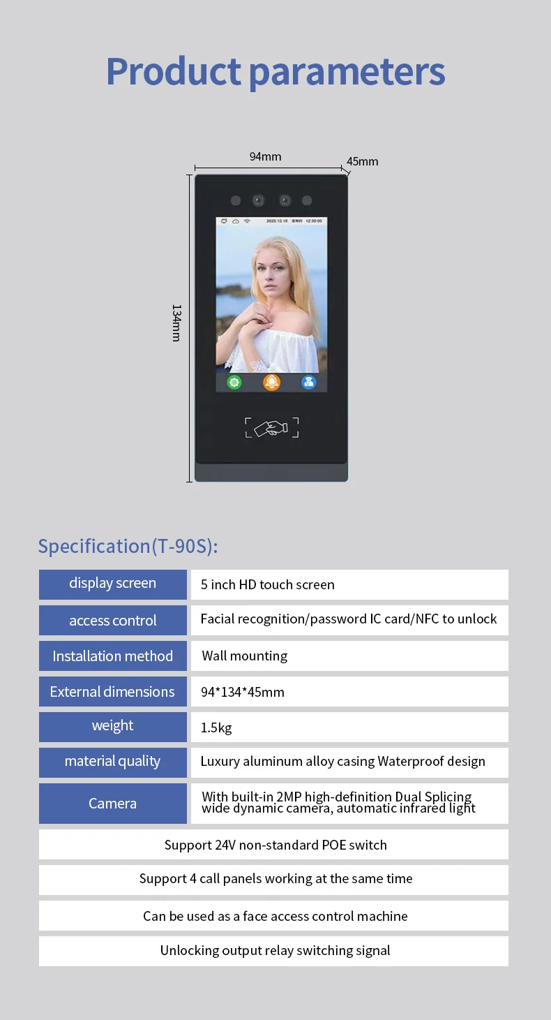 90s Facial Recognition Visual Intercom Doorbell Access Control System,5 ...