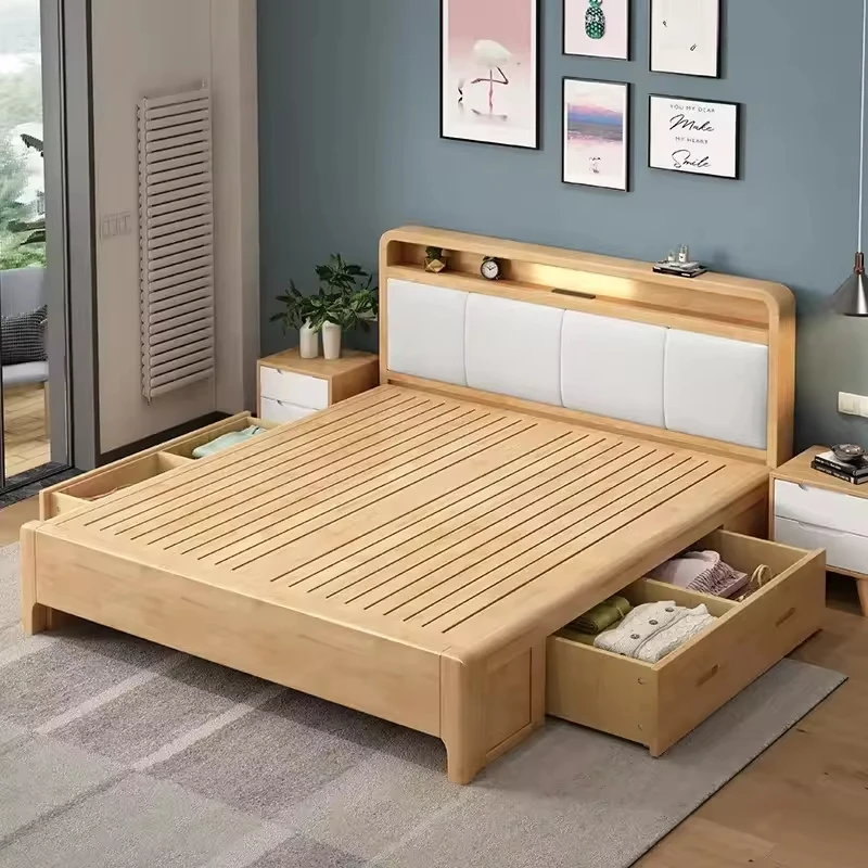 Nordic Bedroom Furniture Solid Wood Bed Modern Simple Double Bed Frame ...