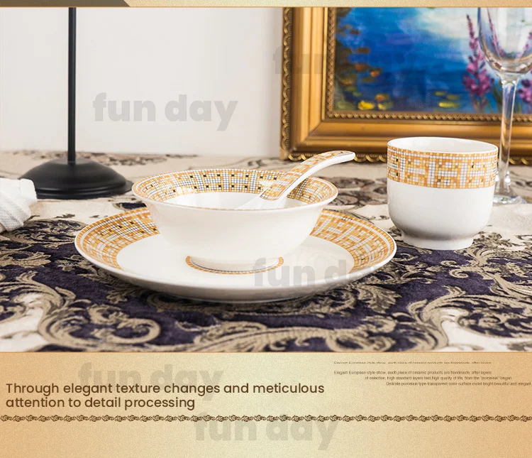 Luxury Gold and White Checkered Tableware Overglaze Color Dinner Plate ...