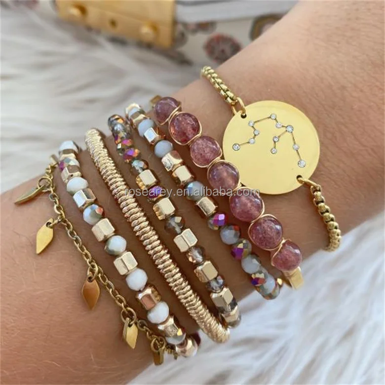 Zodiac Collection Cz Stone Aquarius Sign Disc Chain Bracelet Adjustable ...