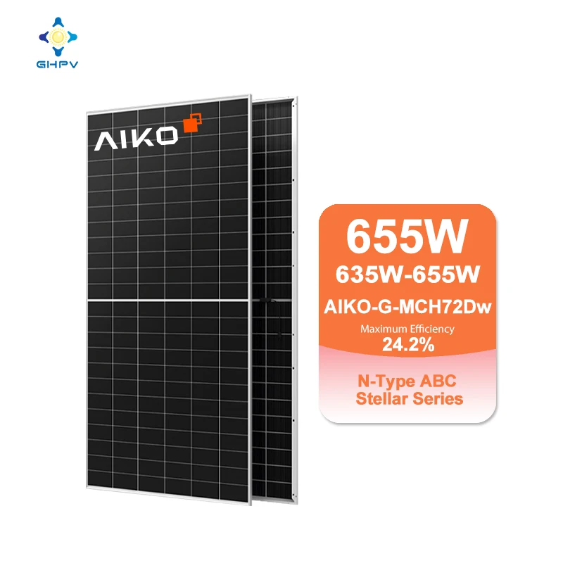 Aiko N-Type ABC Dual Glass Bifacial Solar Panel 650 Watts AIKO-G-MCH72Dw 635W 640W 645W 650W ...