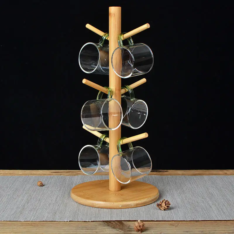 Eco Friendly Tea Cup Organizer Coffee Mug Tree Stand Bamboo Cup Holder ...