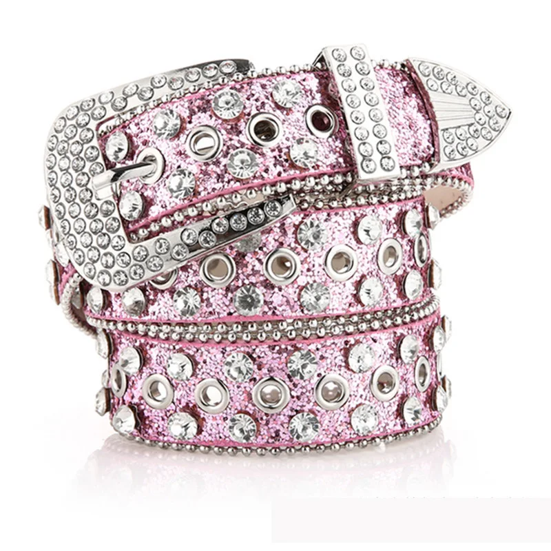 Hot Sale Shiny Rhinestone Belts Men Women Unisex Shiny Crystal Studded ...