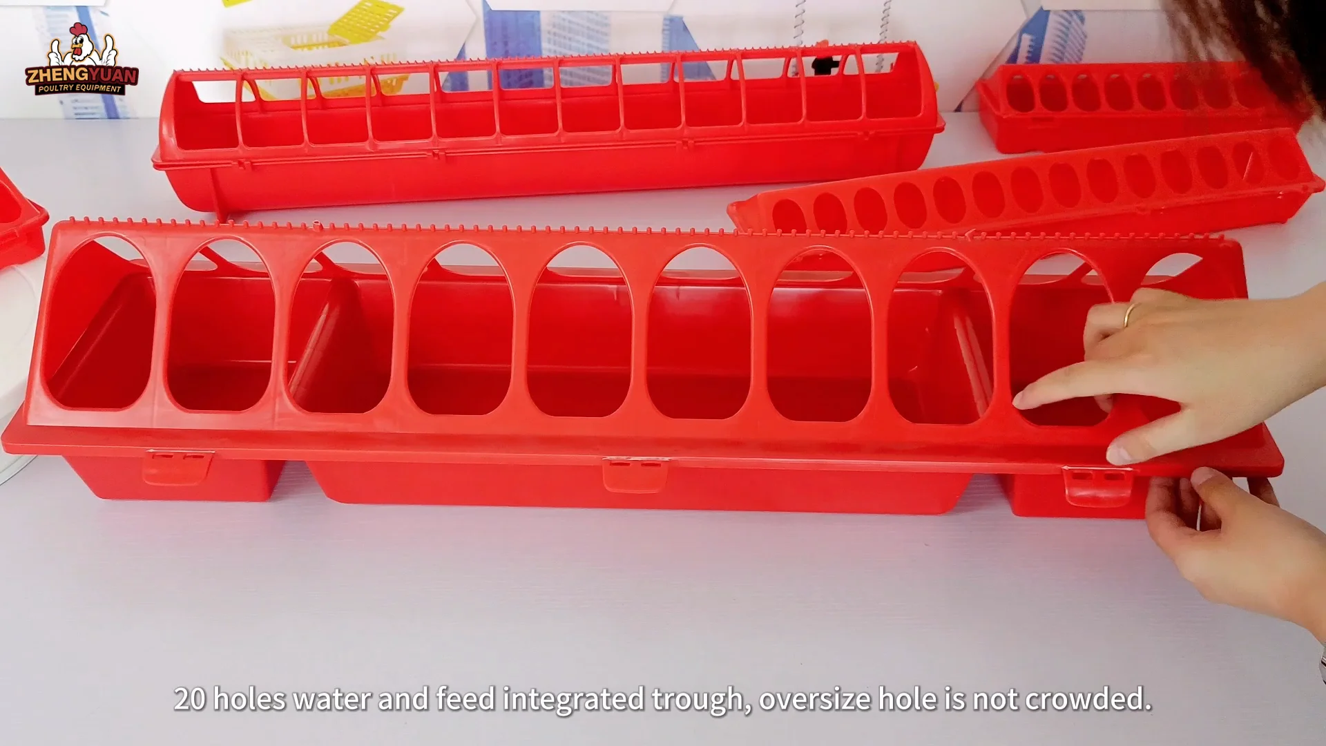 Red Plastic Poultry Long Feed Trough Linear Feeder Chick Feeder Trough ...